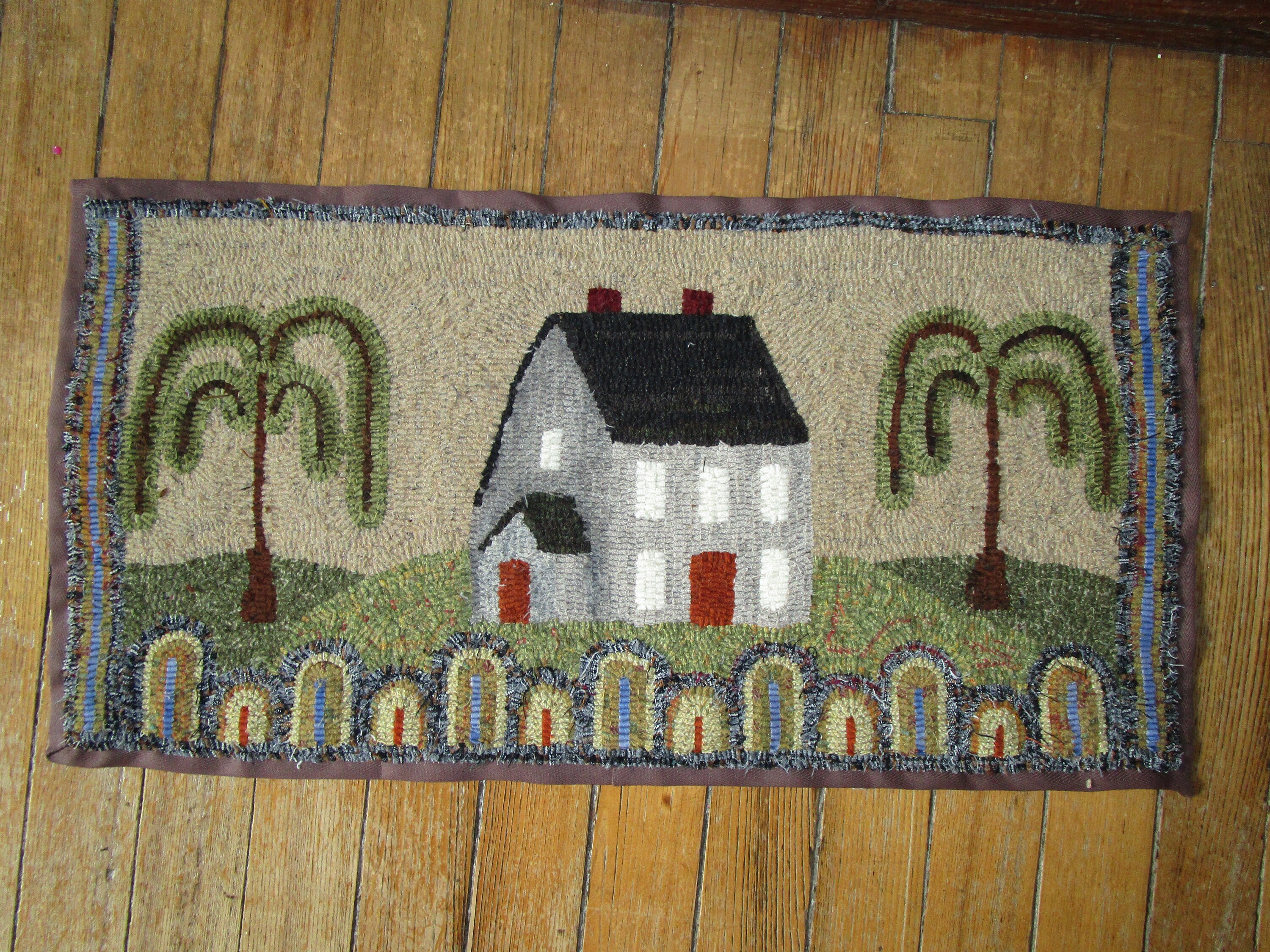 Primitive Saltbox House and Willows Trees Wool Hooked Rug - Etsy
