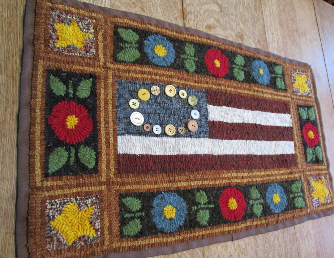 Primitive Americana Flag With Pennies and Stars Wool Hooked Rug - Etsy
