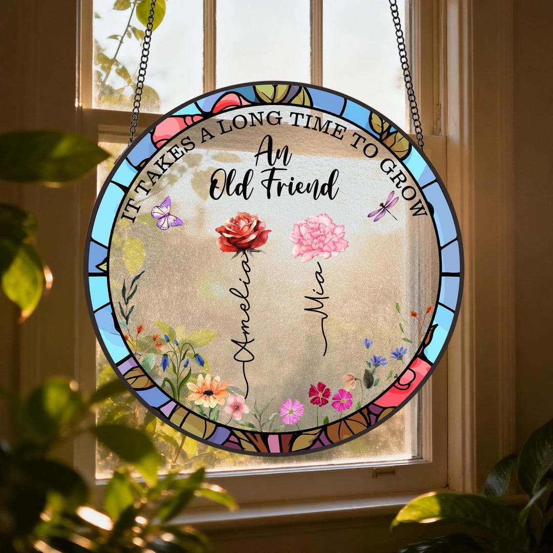 Personalised Group Best Friends Birth Flower Suncatcher, Group ...