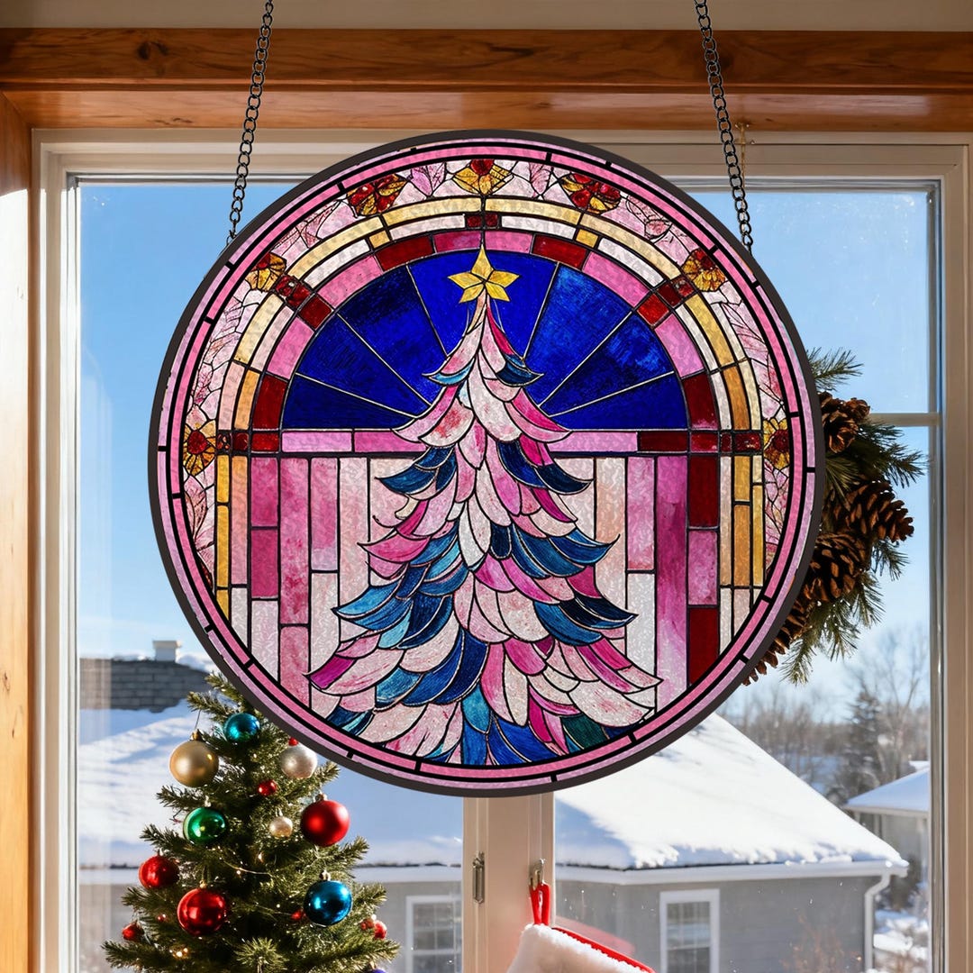 2025 Christmas Stained Glass Suncatcher, Christmas Tree Ornament ...