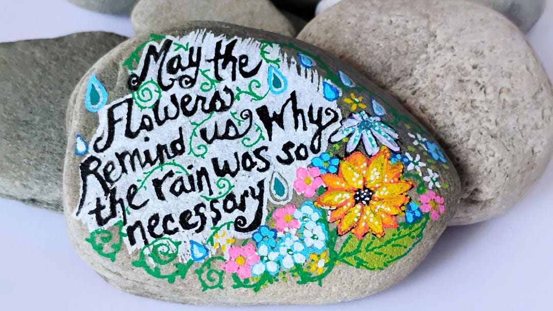Hand Painted Flower Rock: Inspirational Art, Massachusetts Stone - Etsy