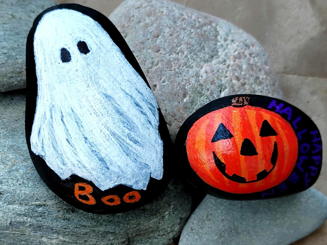 Halloween Ghost Painted Rock, Boo Hand Painted Rock, Halloween ...