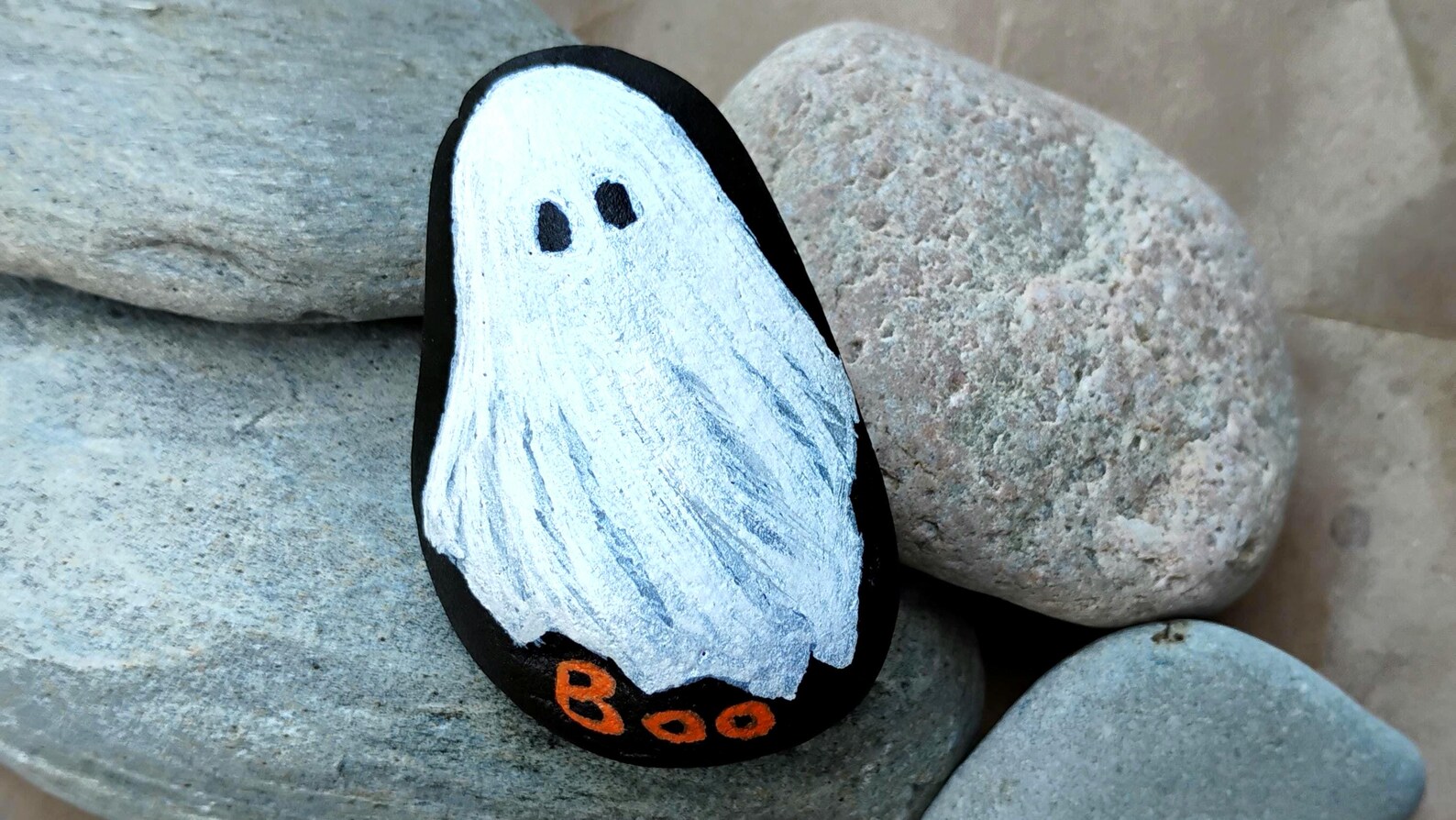 Halloween Ghost Painted Rock, Boo Hand Painted Rock, Halloween ...