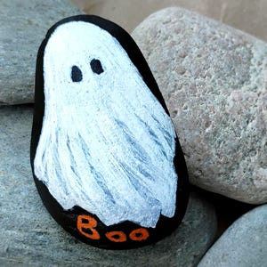 Halloween Ghost Painted Rock, Boo Hand Painted Rock, Halloween ...