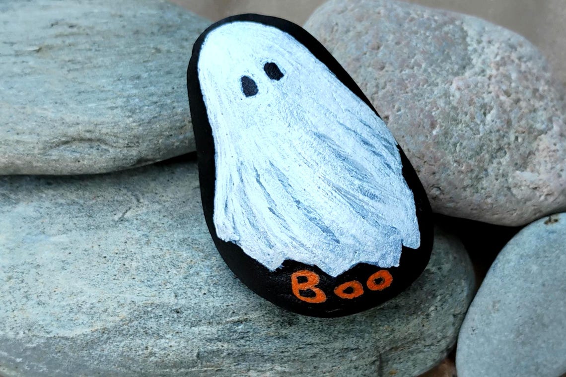 Halloween Ghost Painted Rock, Boo Hand Painted Rock, Halloween ...