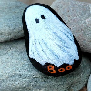 Halloween Ghost Painted Rock, Boo Hand Painted Rock, Halloween ...