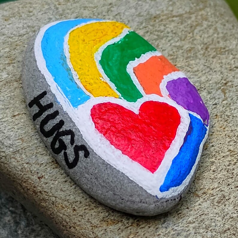 Pocket Hug Painted Rock, Heart Painted Rock, Rainbow Pocket Hug, Small ...