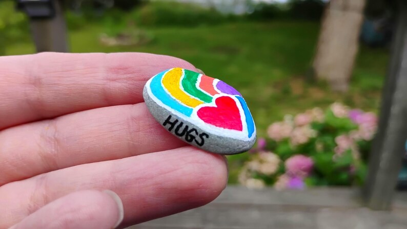Pocket Hug Painted Rock, Heart Painted Rock, Rainbow Pocket Hug, Small ...