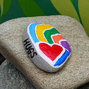 Pocket Hug Painted Rock, Heart Painted Rock, Rainbow Pocket Hug, Small ...