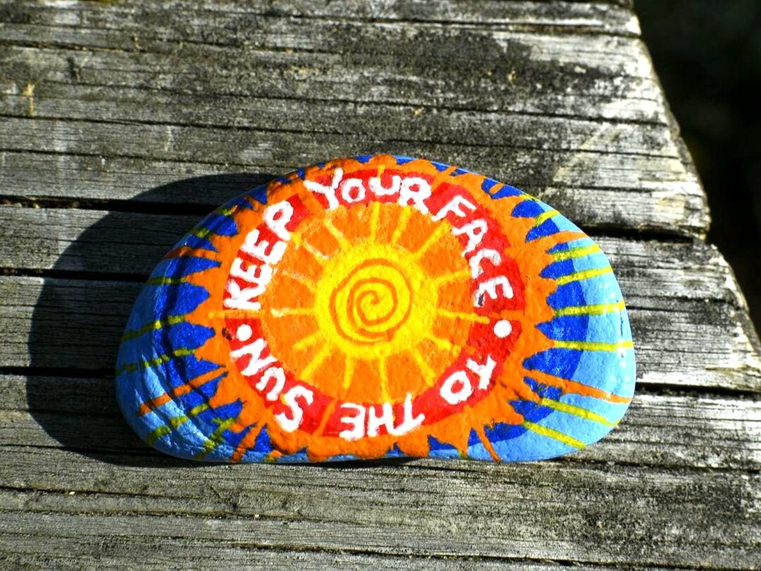 Encouragement Hand Painted Rock, Sun and Sky Painted Rock, Quote Garden ...