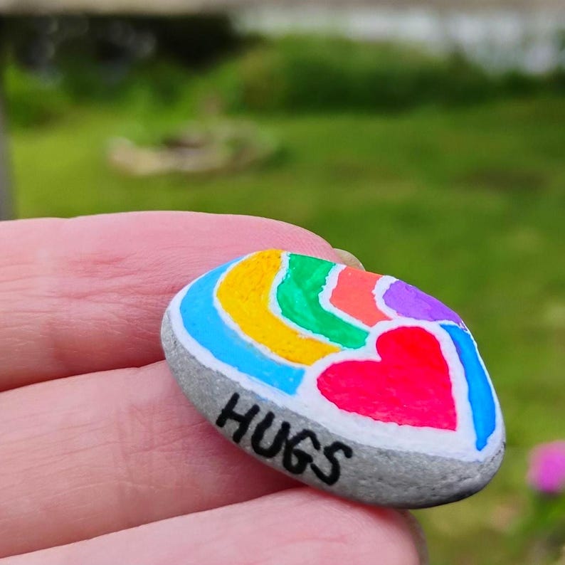 Pocket Hug Painted Rock, Heart Painted Rock, Rainbow Pocket Hug, Small ...