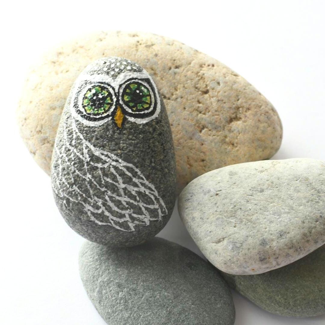 Owl Hand Painted Rock, Bird Pet Rock, Owl Garden Rock, Spirit Animal ...