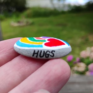 Pocket Hug Painted Rock, Heart Painted Rock, Rainbow Pocket Hug, Small ...