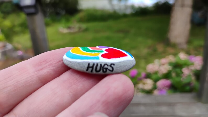 Pocket Hug Painted Rock, Heart Painted Rock, Rainbow Pocket Hug, Small ...