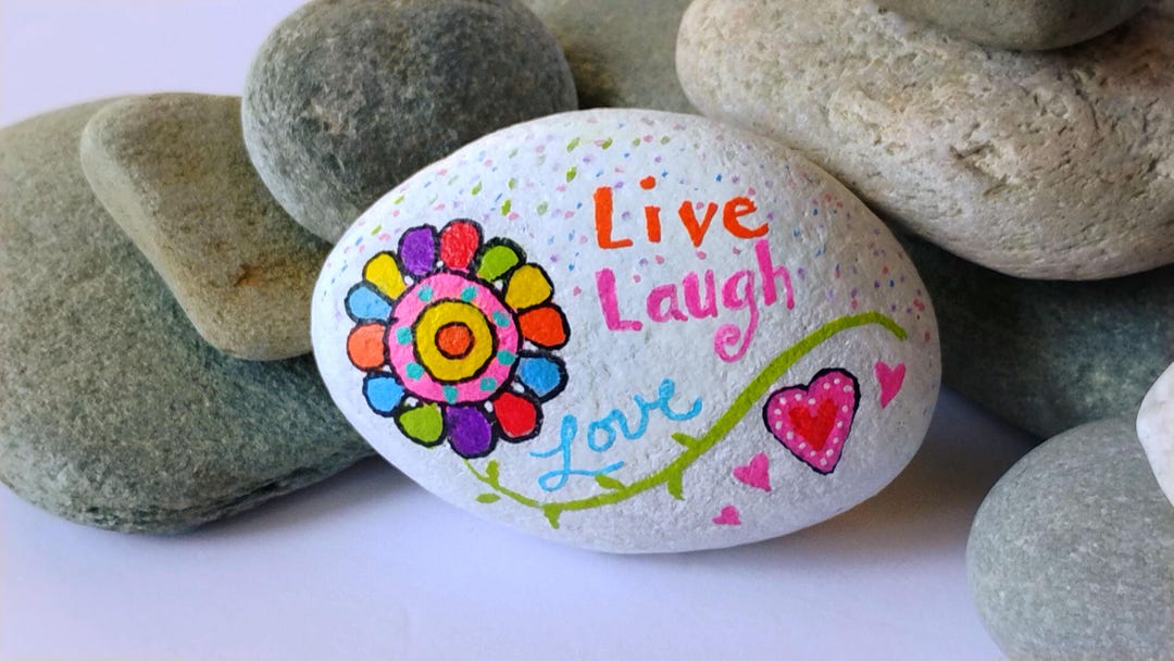Inspirational Hand Painted Rock, Flower Hand Painted Rock, Live Laugh ...