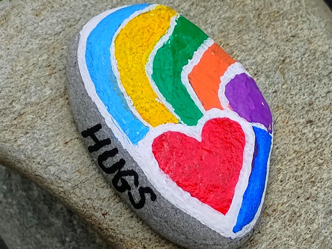 Pocket Hug Painted Rock, Heart Painted Rock, Rainbow Pocket Hug, Small ...