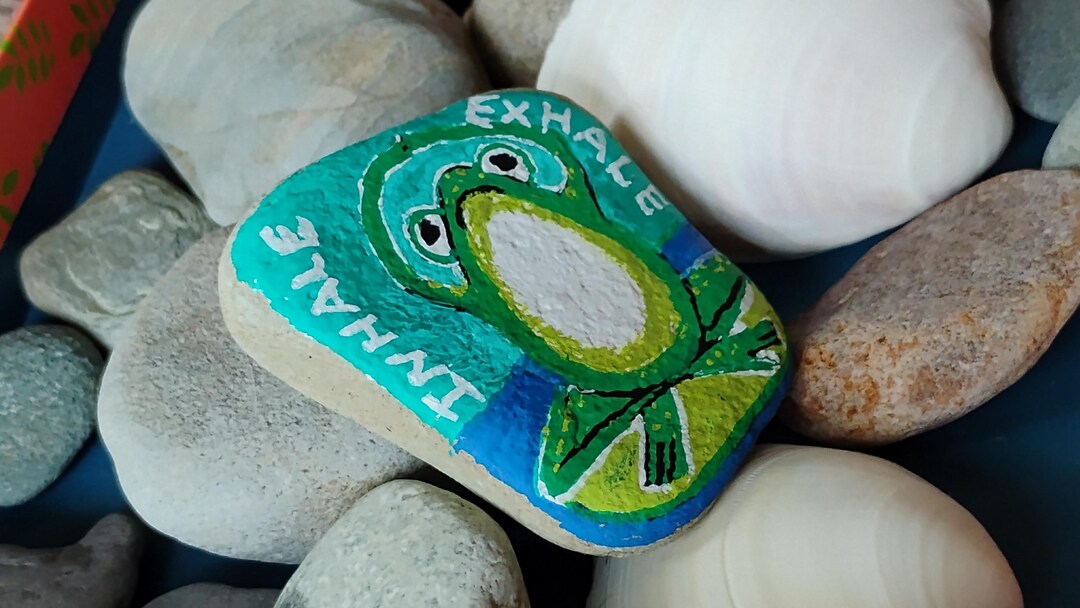 Emotional Support Rock, Frog Hand Painted Rock With Quote, Inhale ...
