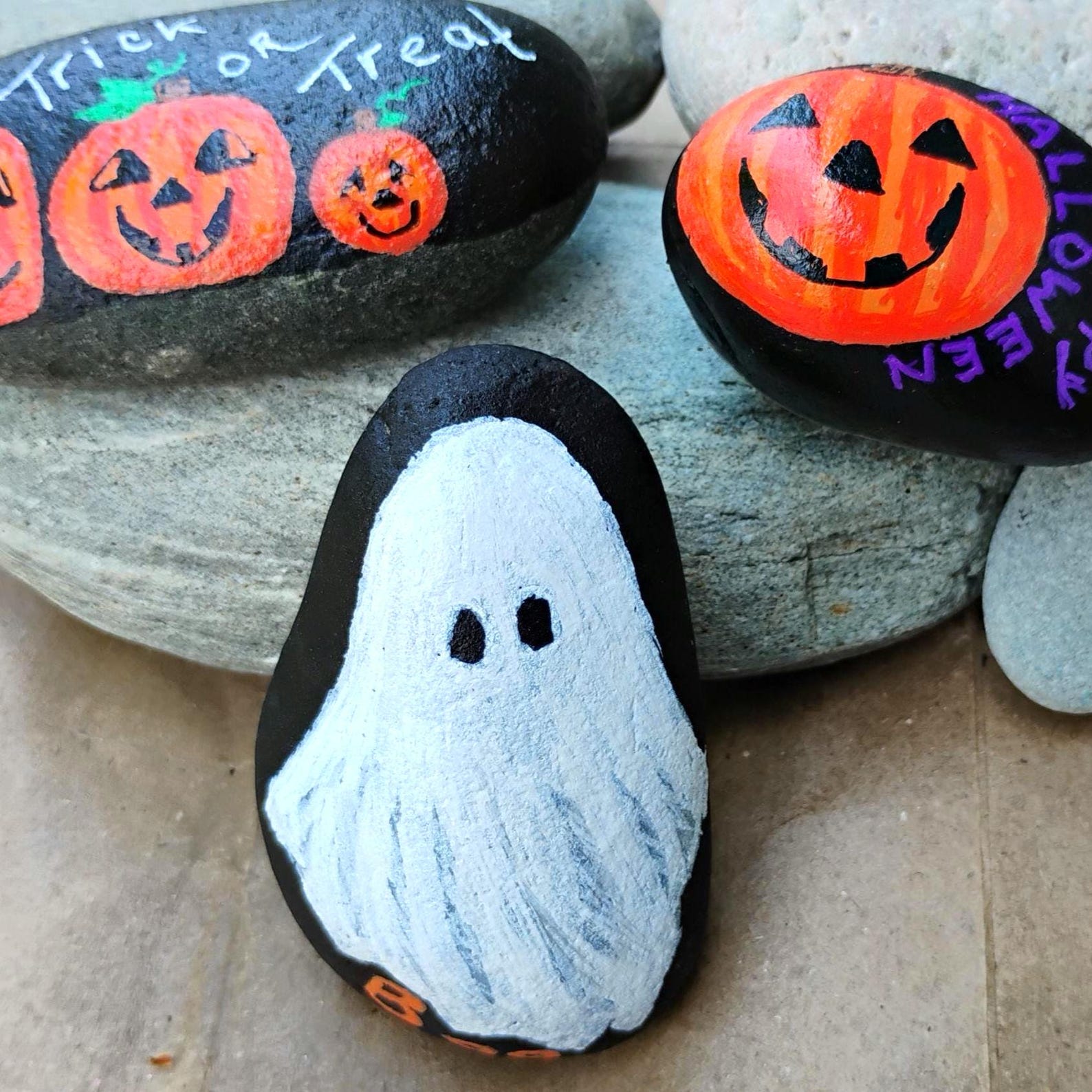 Halloween Ghost Painted Rock, Boo Hand Painted Rock, Halloween ...
