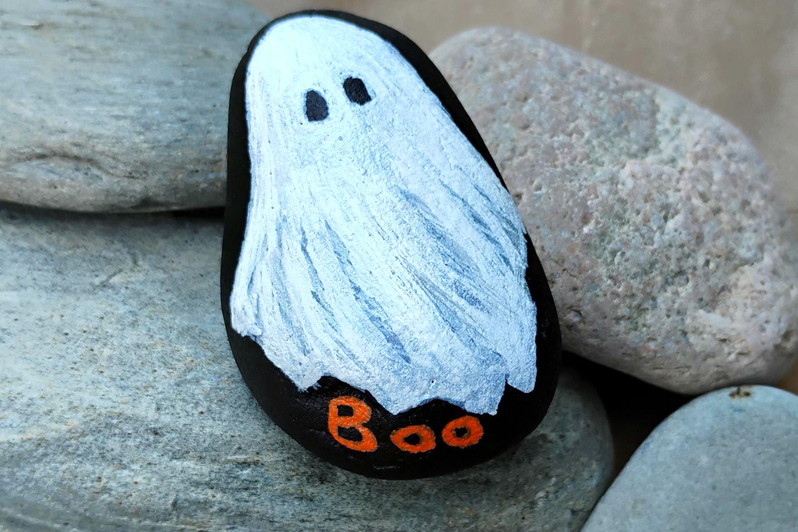 Halloween Ghost Painted Rock, Boo Hand Painted Rock, Halloween ...