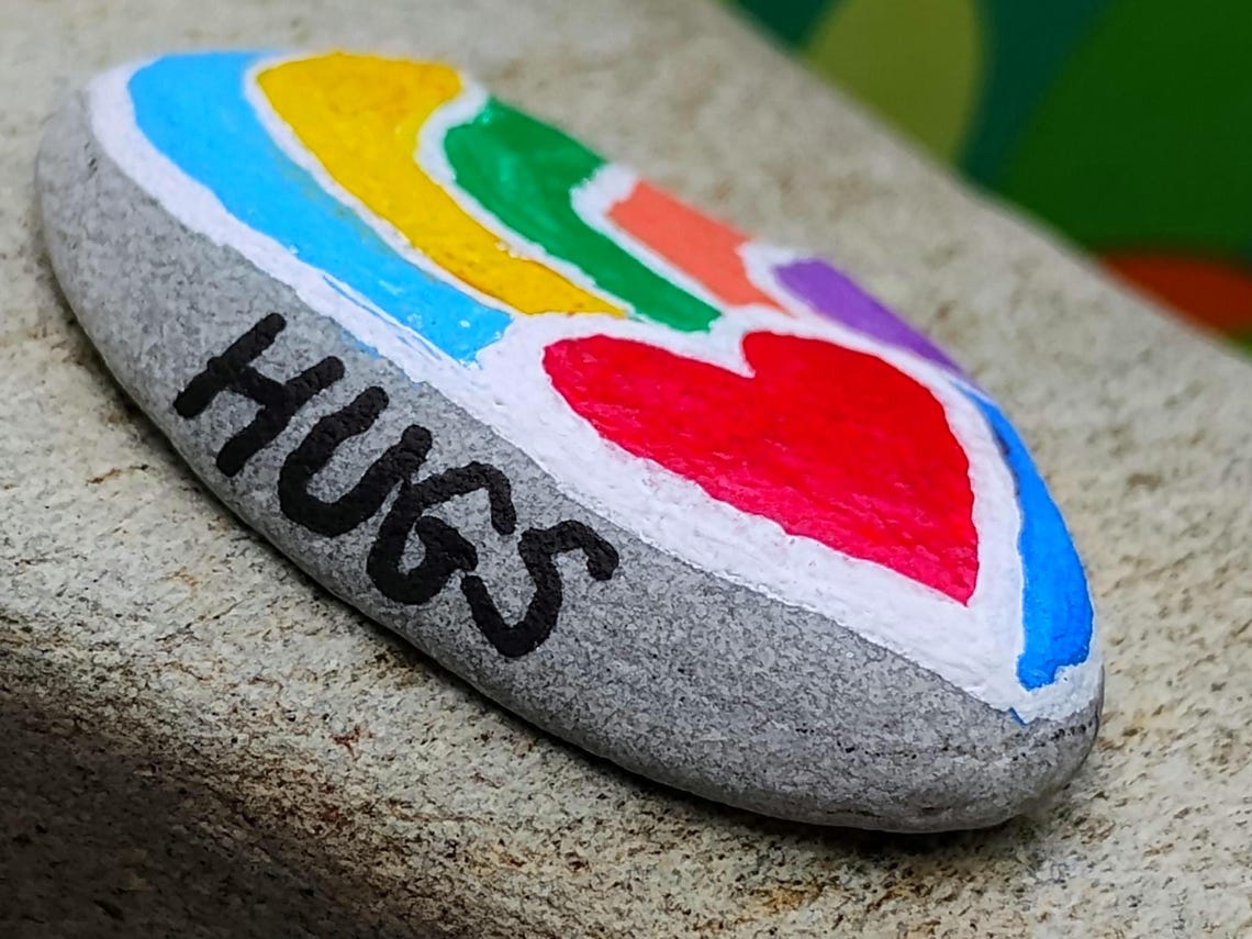 Pocket Hug Painted Rock, Heart Painted Rock, Rainbow Pocket Hug, Small ...