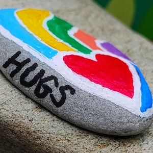 Pocket Hug Painted Rock, Heart Painted Rock, Rainbow Pocket Hug, Small ...