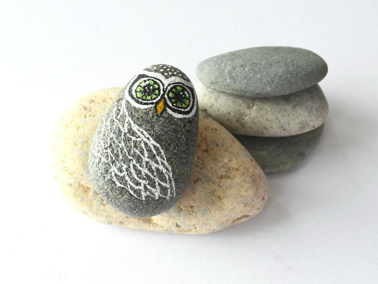 Owl Hand Painted Rock, Bird Pet Rock, Owl Garden Rock, Spirit Animal ...