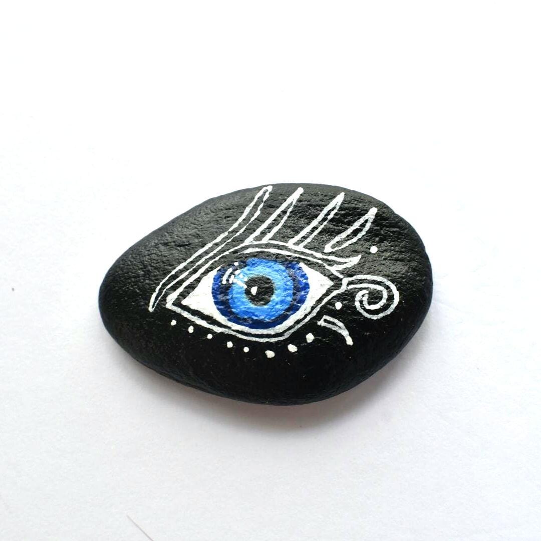 Evil Eye Hand Painted Rock, Blue Eye Painted Rock, Evil Eye Protection ...