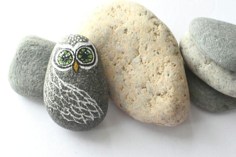 Owl Hand Painted Rock, Bird Pet Rock, Owl Garden Rock, Spirit Animal ...
