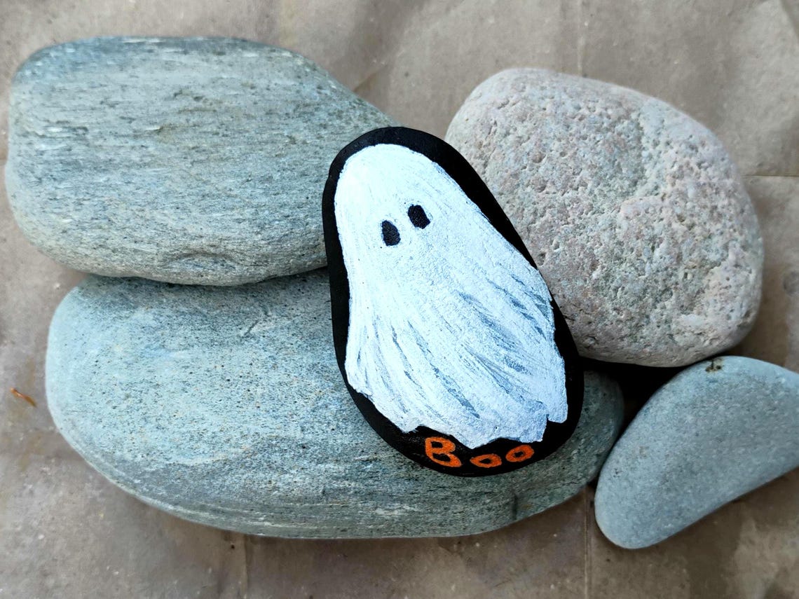 Halloween Ghost Painted Rock, Boo Hand Painted Rock, Halloween ...
