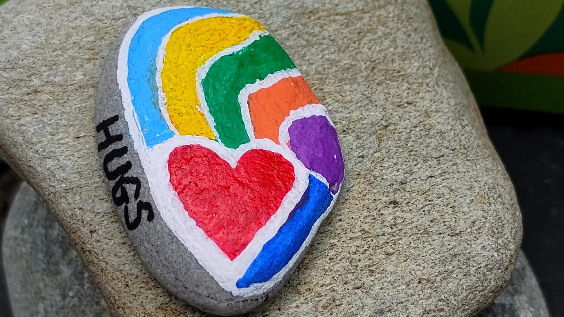Pocket Hug Painted Rock, Heart Painted Rock, Rainbow Pocket Hug, Small ...
