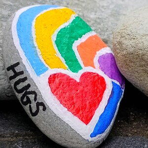 Pocket Hug Painted Rock, Heart Painted Rock, Rainbow Pocket Hug, Small ...