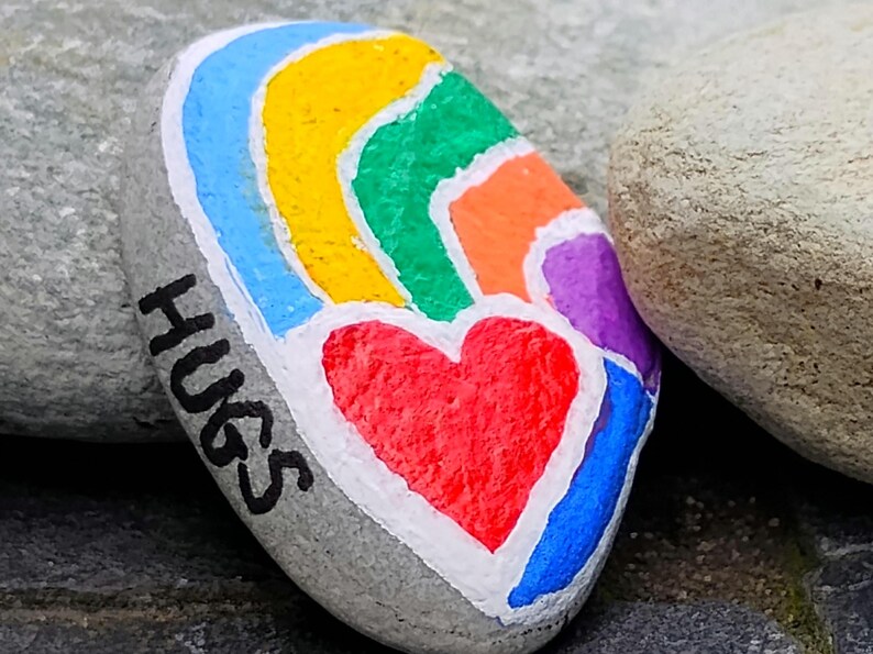 Pocket Hug Painted Rock, Heart Painted Rock, Rainbow Pocket Hug, Small ...