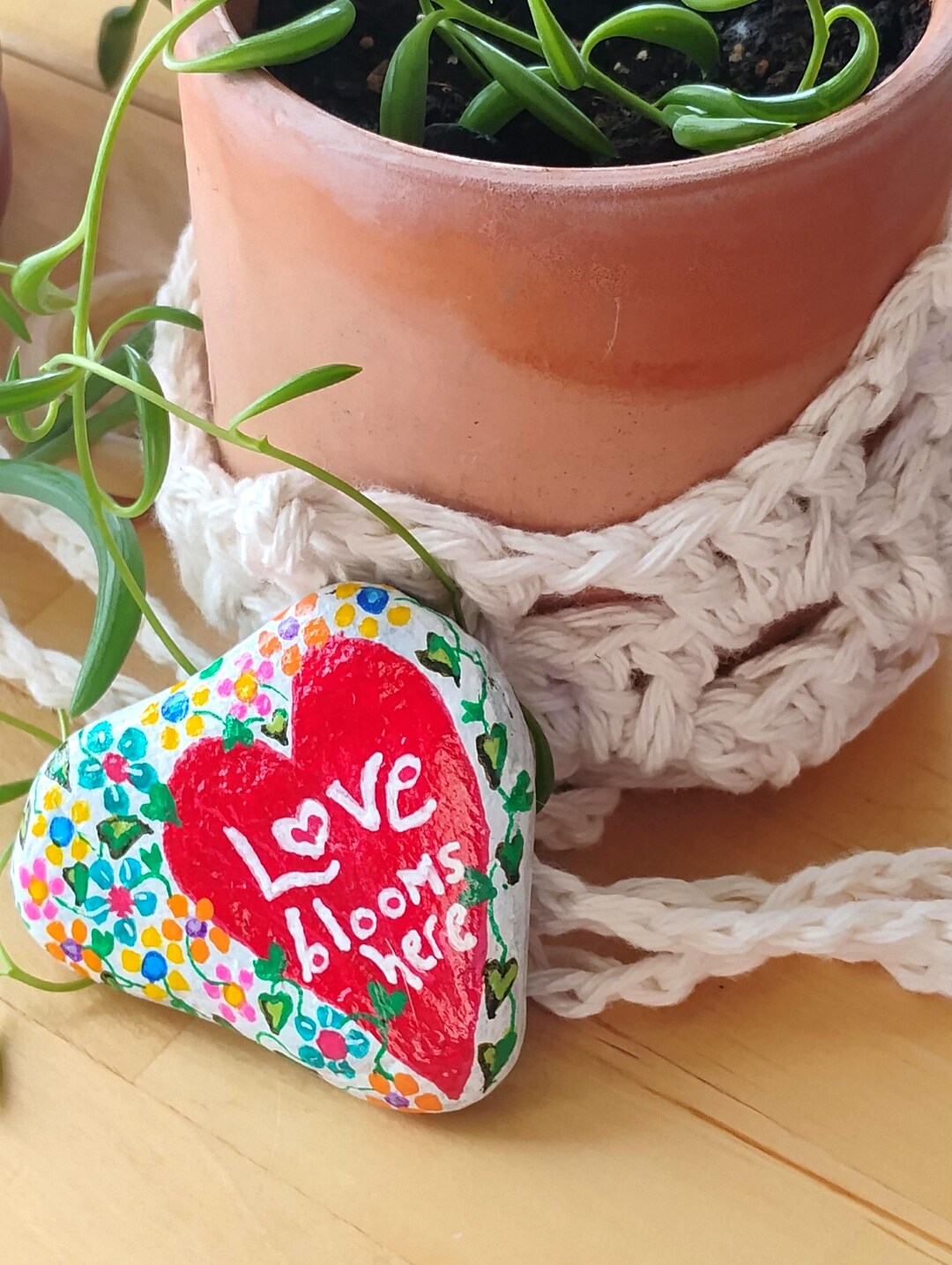 Heart and Flower Painted Rock, Painted Rock With Quote, Love Blooms ...