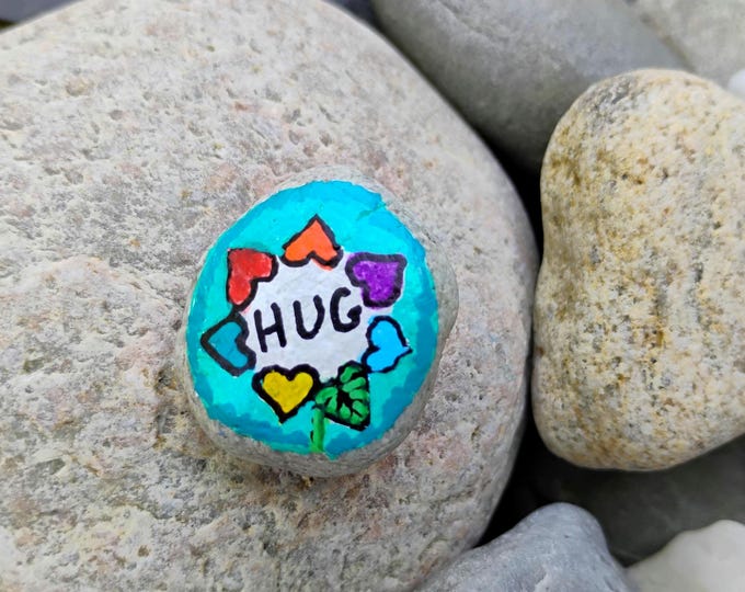 Pocket Hug, Heart Painted Rock, Colorful Flower Painted Rock, Small ...