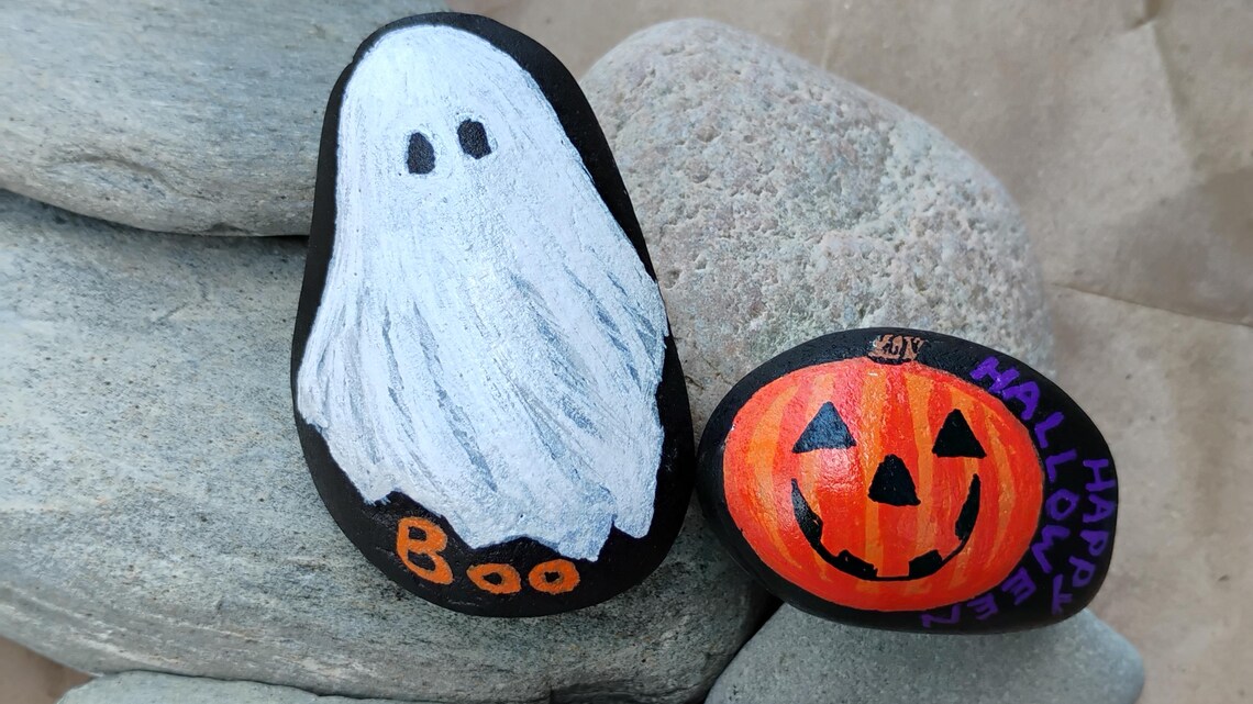 Halloween Ghost Painted Rock, Boo Hand Painted Rock, Halloween ...