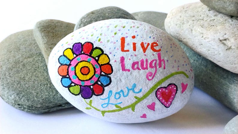 Inspirational Hand Painted Rock, Flower Hand Painted Rock, Live Laugh ...
