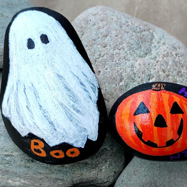 Halloween Ghost Painted Rock, Boo Hand Painted Rock, Halloween ...