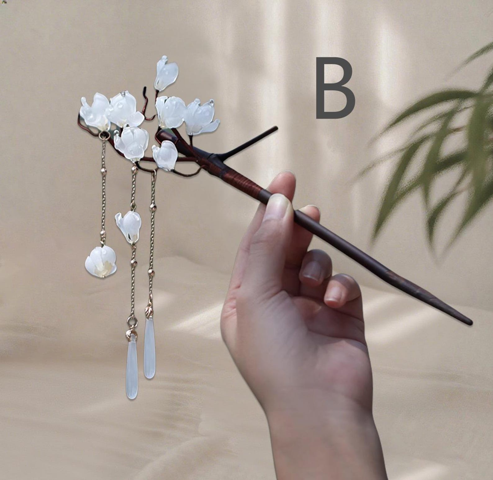 Handmade Hair Stick With White Flowers, Tassels and Umbrella Decor ...