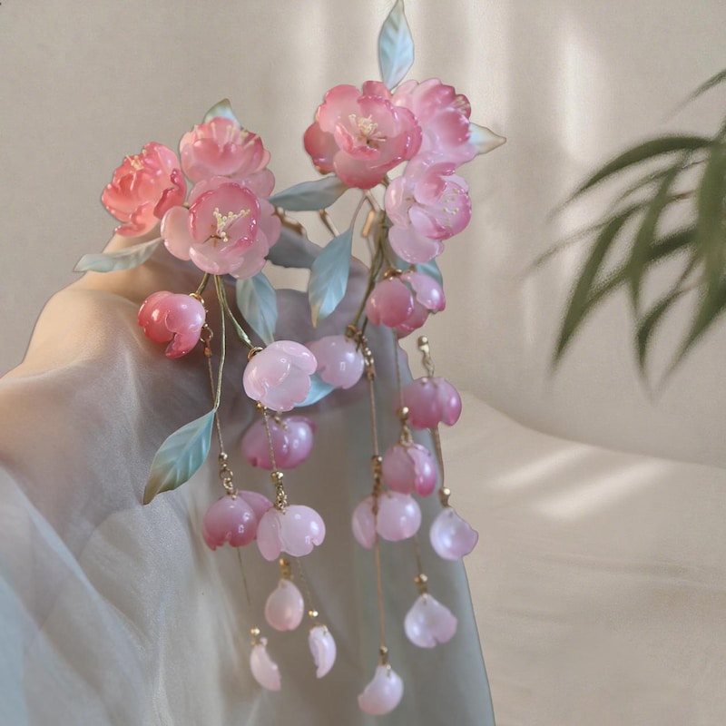 Flower Hairpin With Dangling - Etsy UK