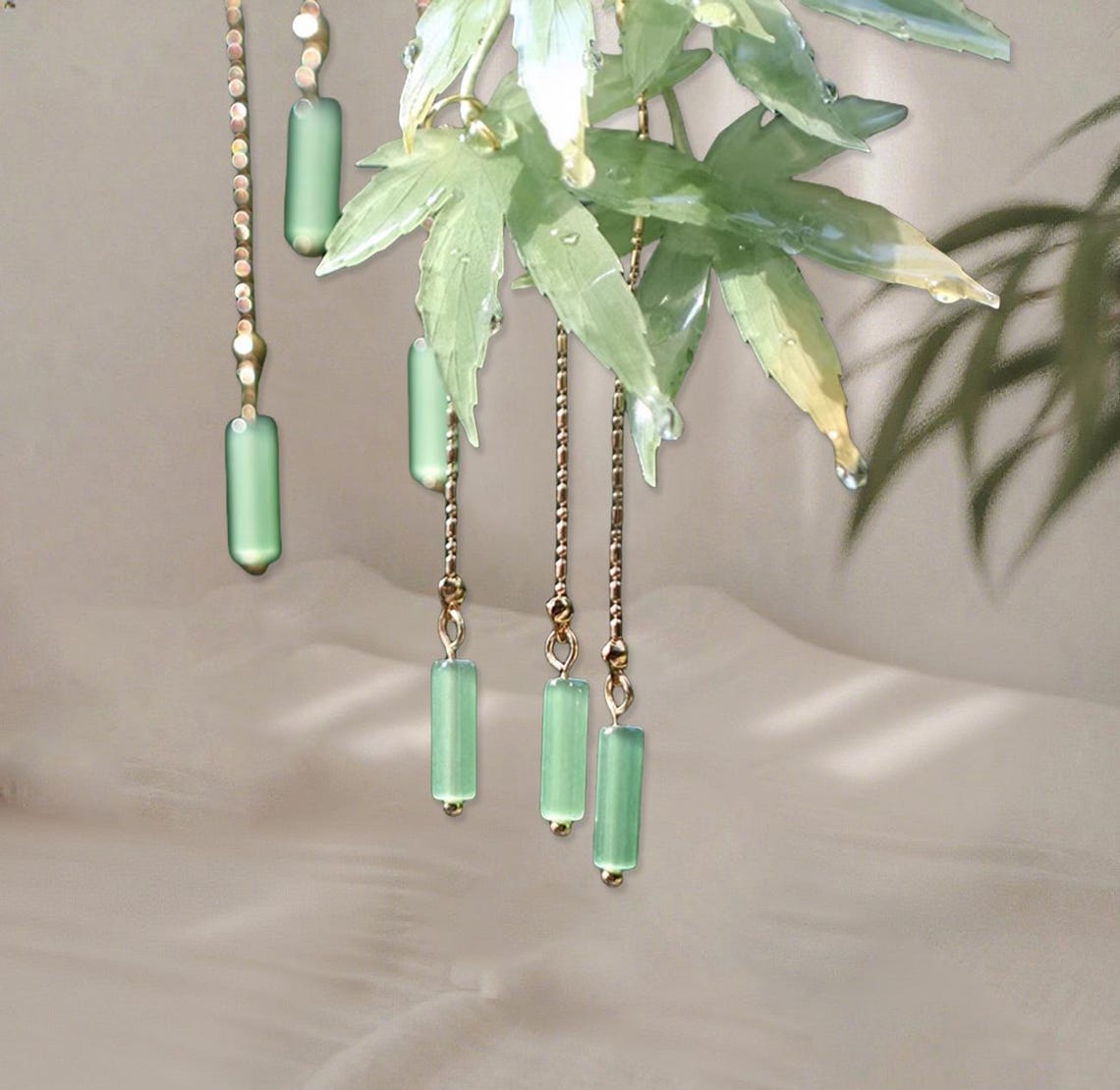 Handmade Green Maple Hairpin,inspired Hair Comb With Delicate Dangling ...