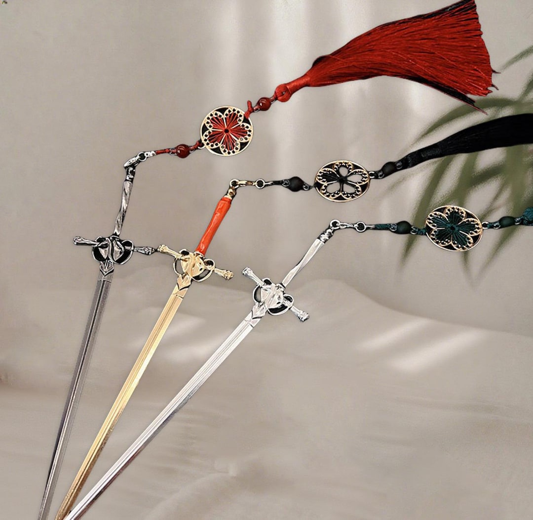 Anime Sword Hair Sticks, Metal Tassel Hair Pins, Vintage Style. - Etsy