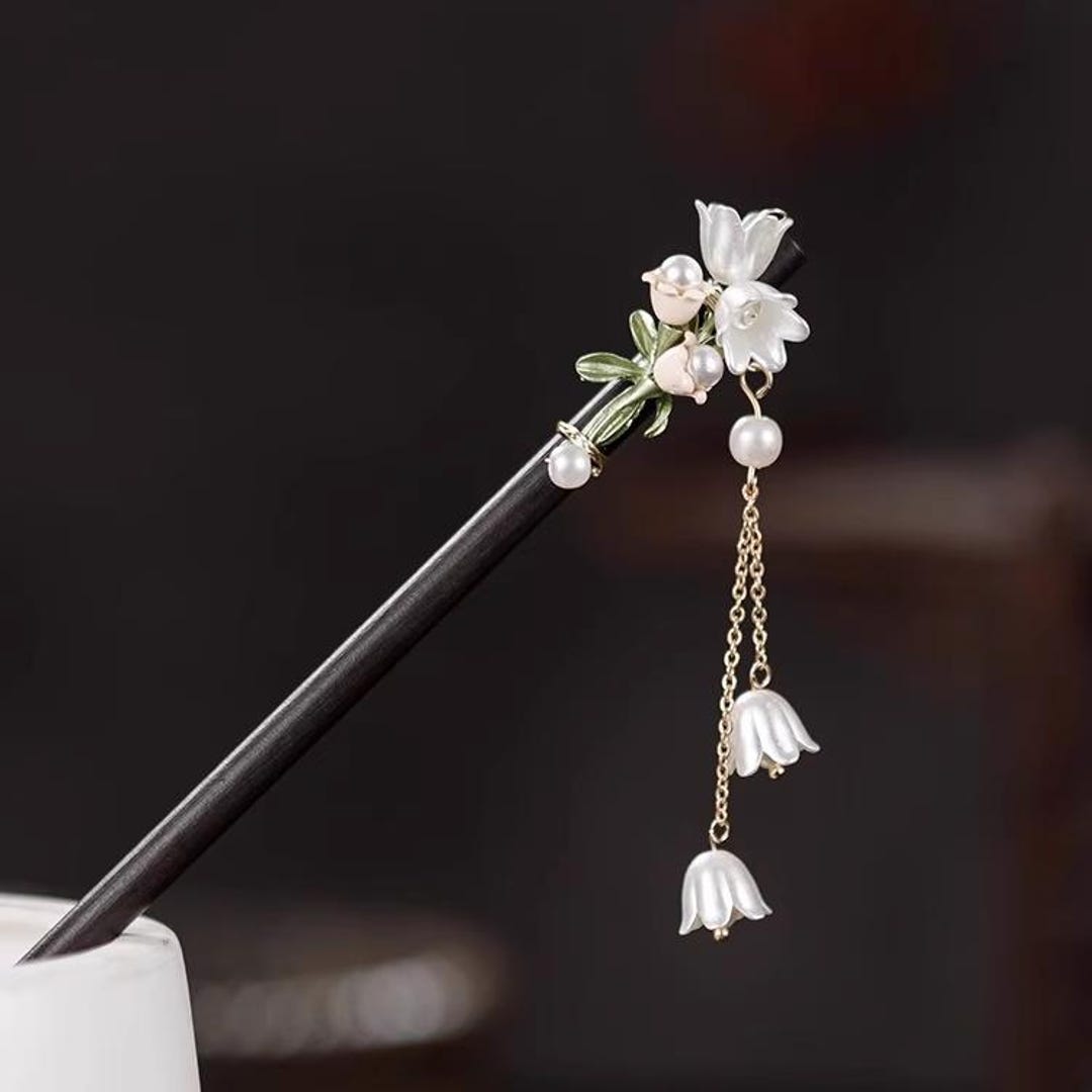 Lily Hair Stick,white Pearl Tassel Hairpin,vintage Hair Accessory ...