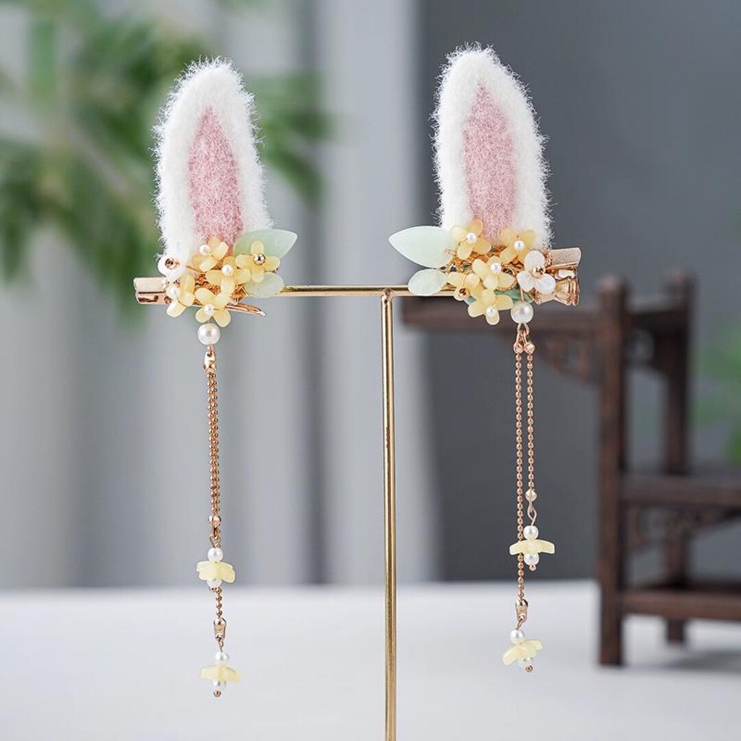 Bunny Ear Hair Clips,barrettes With Pearl Tassels,floral Hair ...