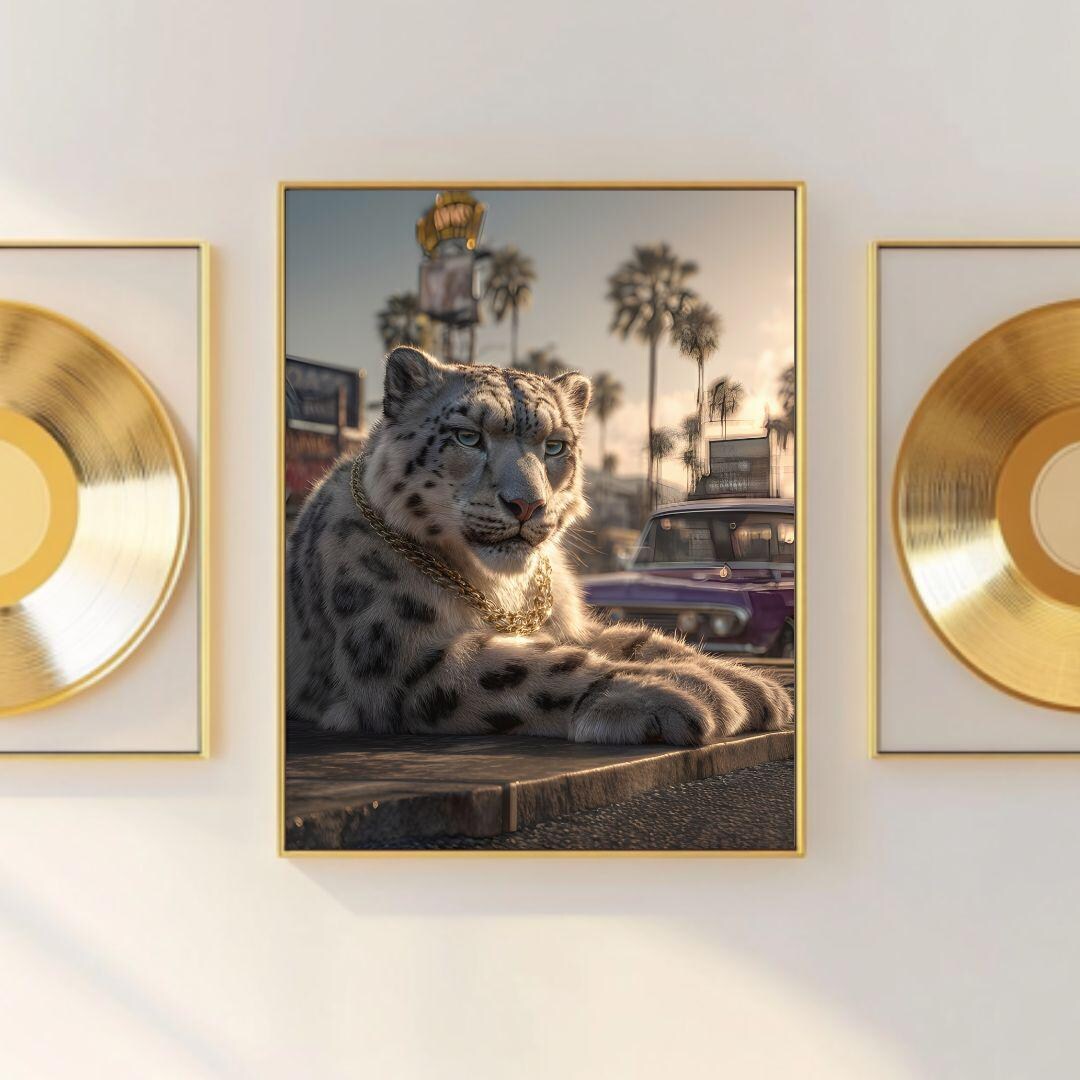 Gangsta Snow Leopard Poster – Gold Chain, Lowrider Rap Art - Etsy