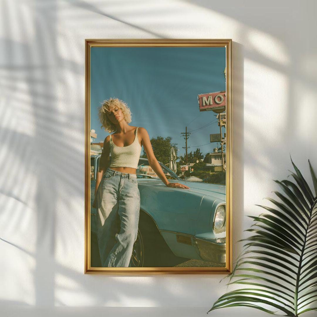 Blonde Retro Baddie Poster – 80s Motel Vibes Wall Art With Denim Queen ...