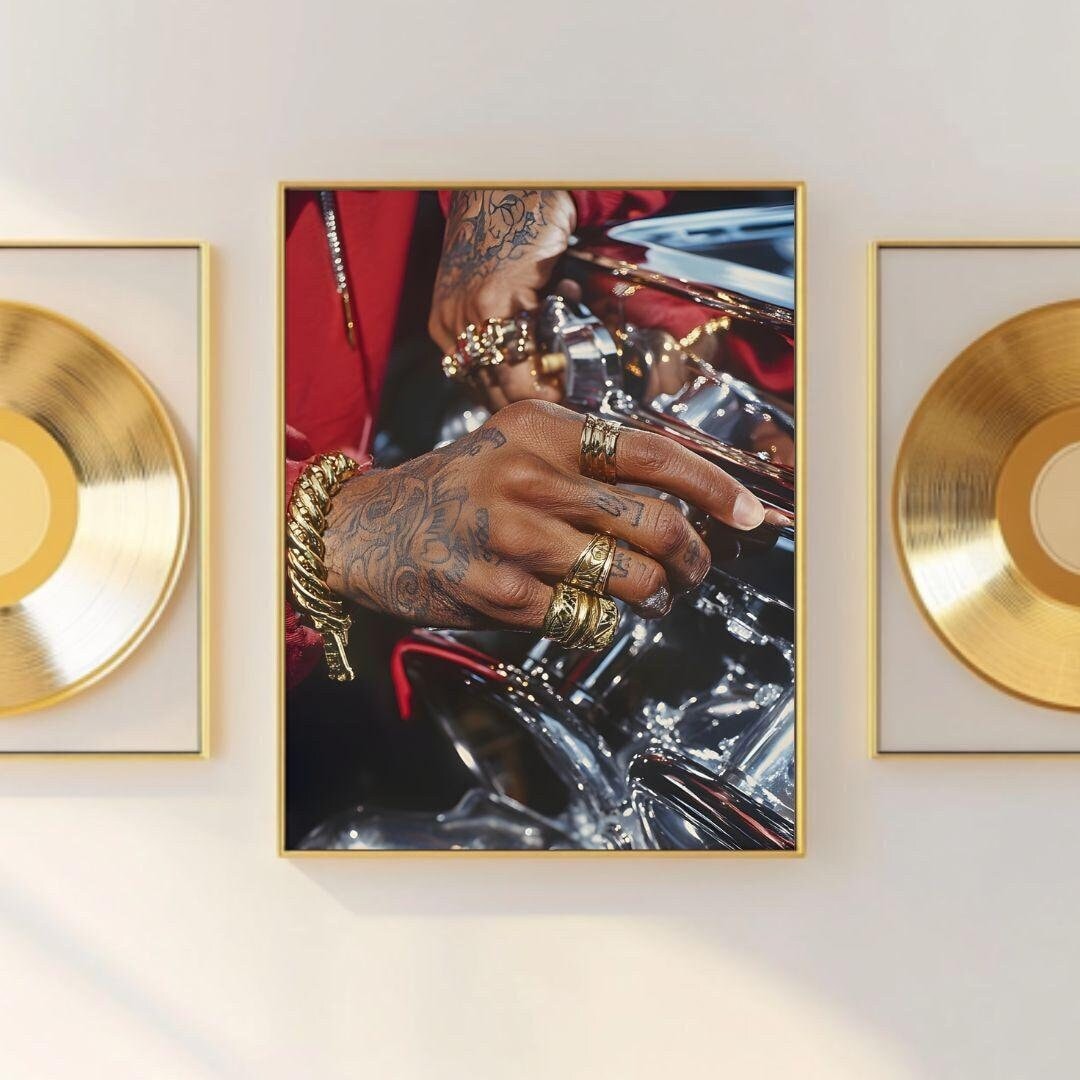 Bold Hip-hop Art Print With Tattooed Hands and Gold Accessories, 90s ...