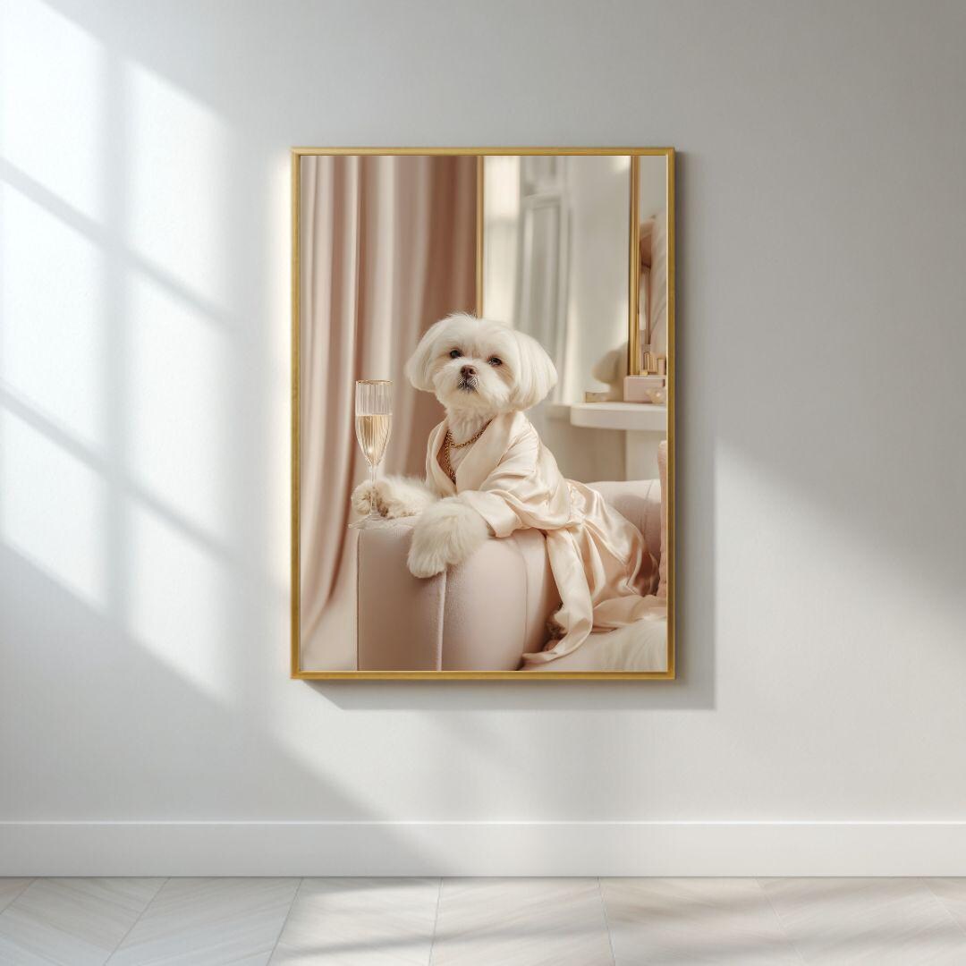 Champagne Maltese Dog Poster – Luxury Baddie Dog Wall Art | Glam Rich ...