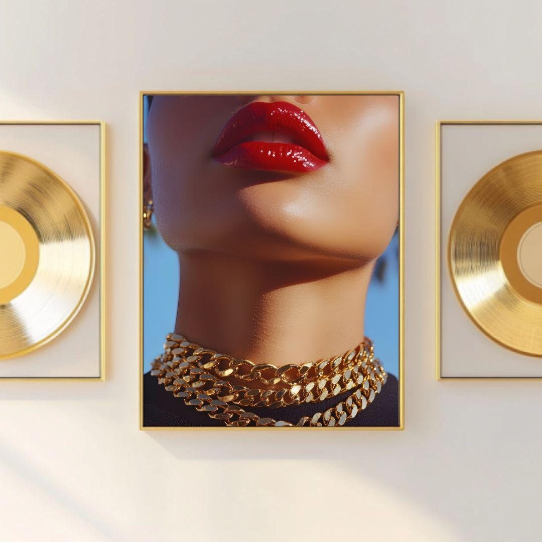 Retro Hip Hop Poster With Bold Red Lips and Gold Chains – 90s Oldschool ...