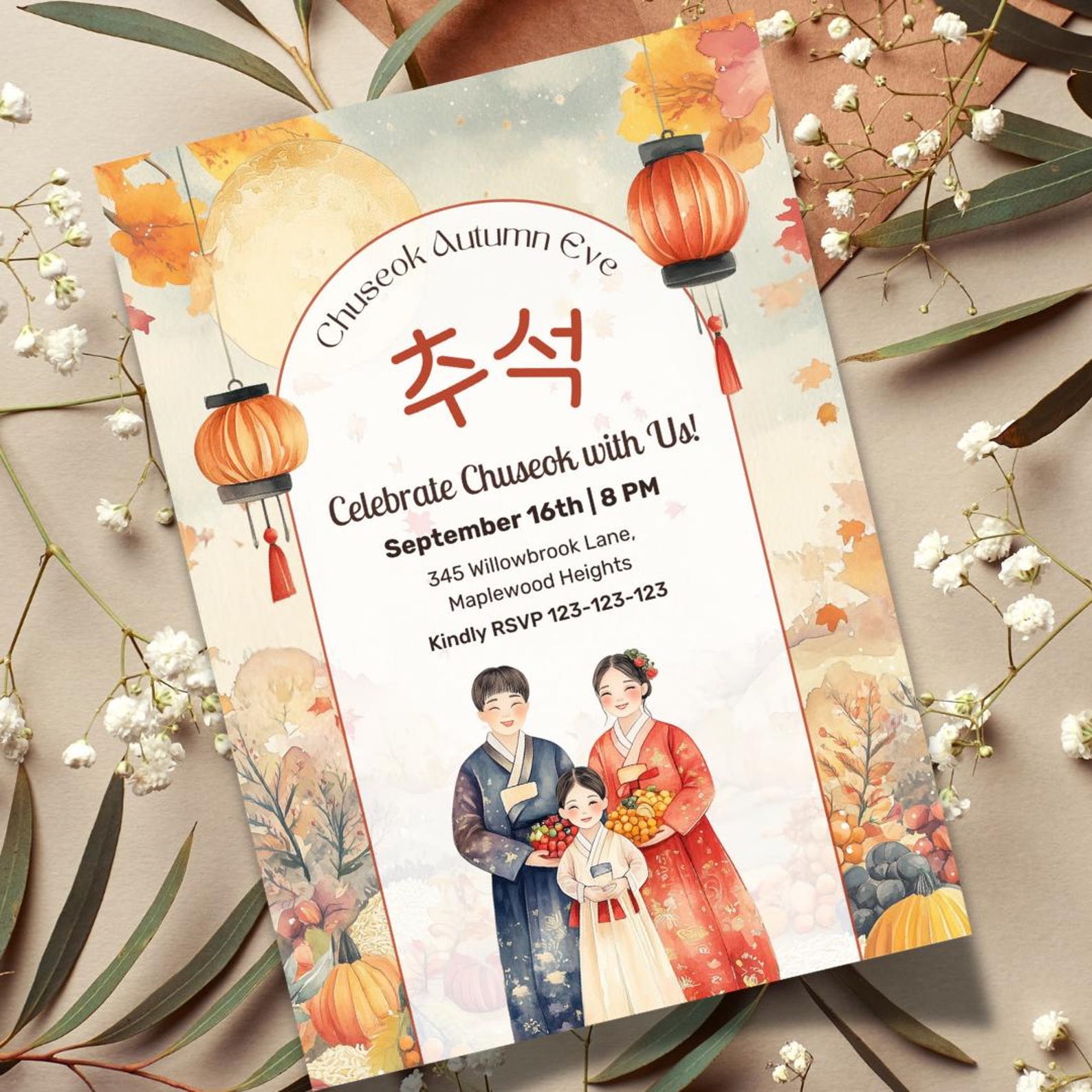 Chuseok Invitation Template: Korean Autumn Festivities (canva Editable ...