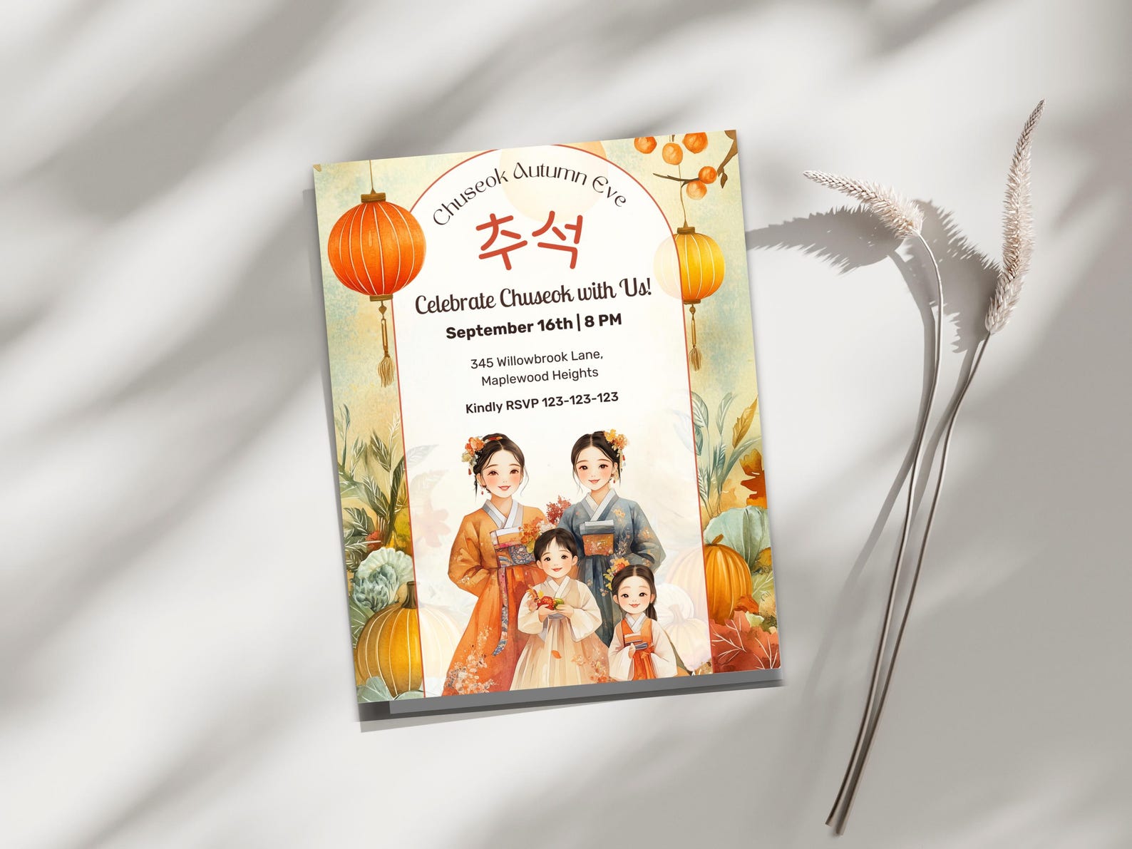 Chuseok Invitation Template | Korean Autumn Evening Celebration | Mid ...